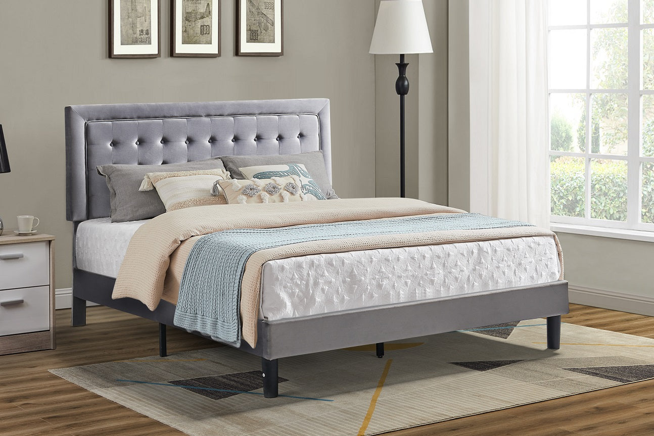 Megan Grey Velvet Platform Bed queen size – Infiniteimports
